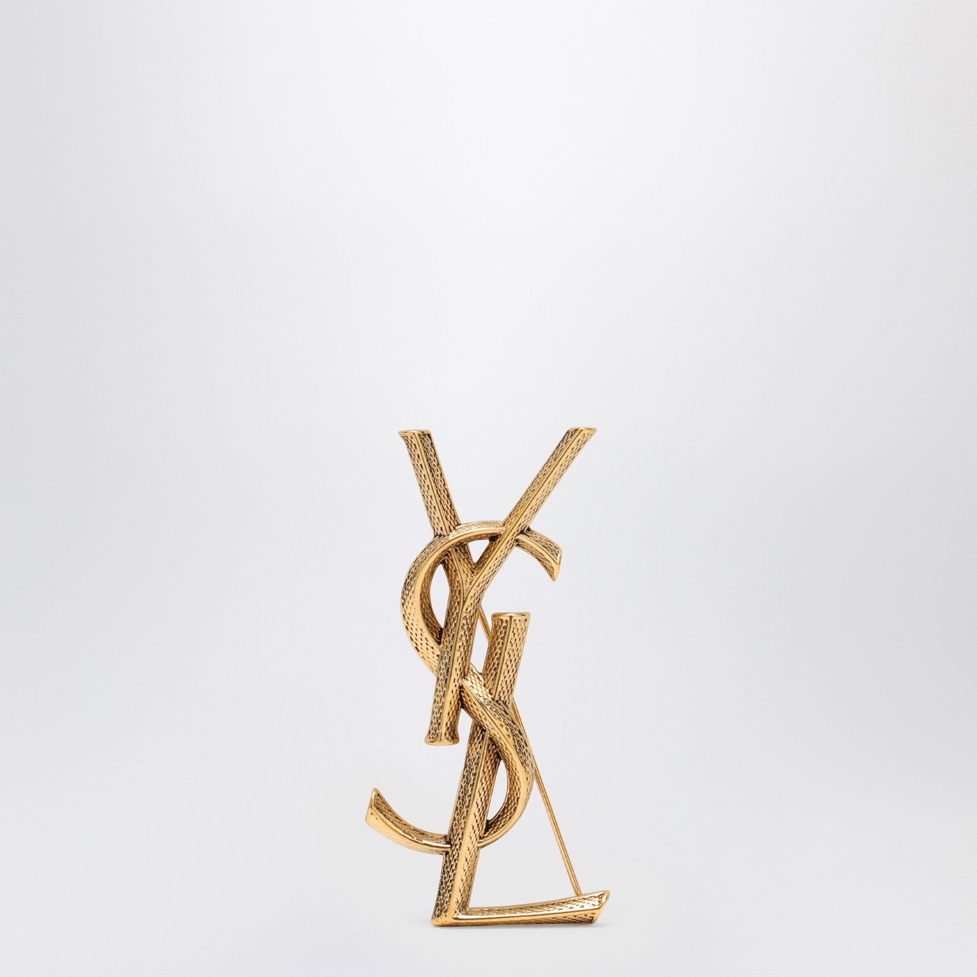 Saint Laurent Golden Cassandre brooch with snake texture | TheDoubleF