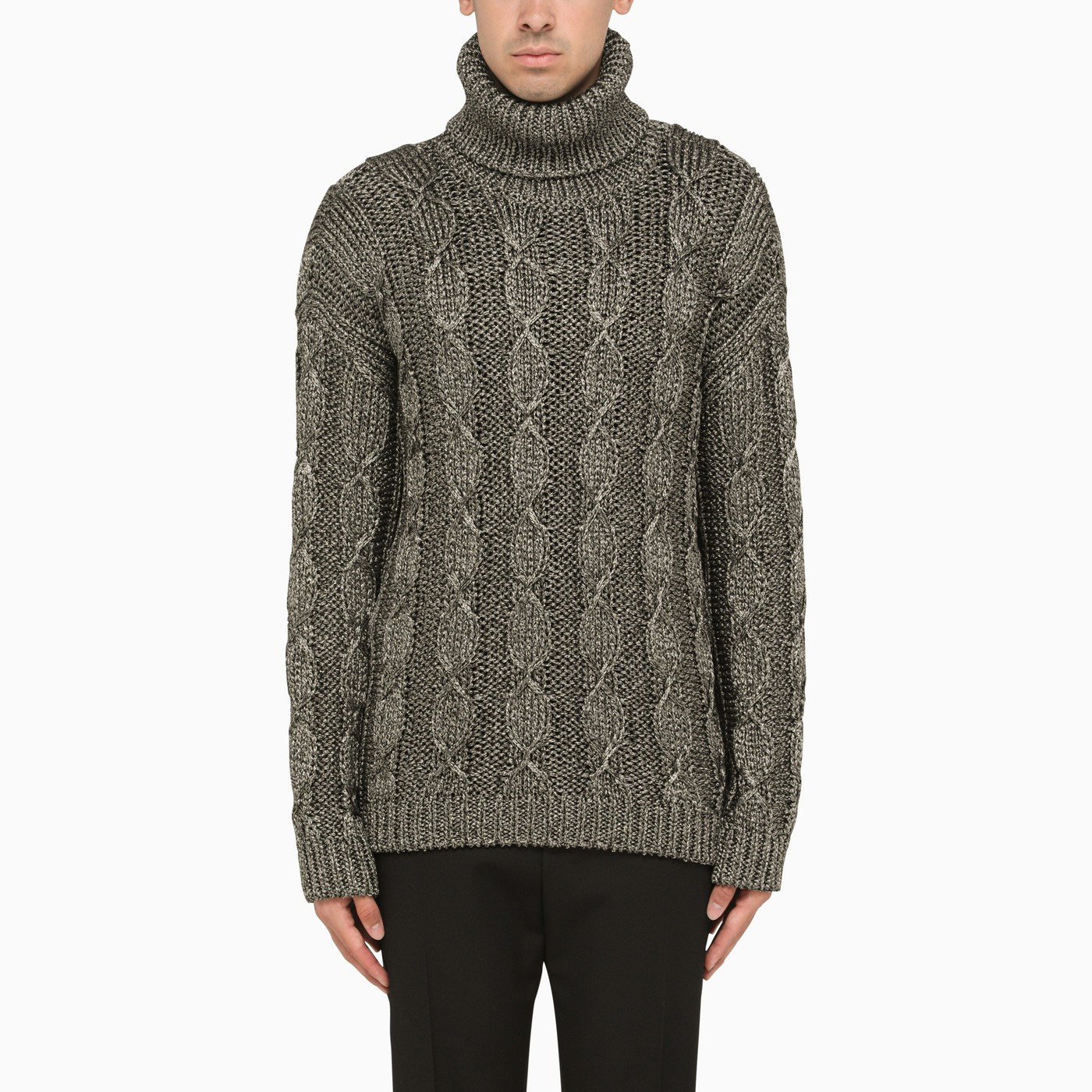 Saint Laurent Maglione dolcevita in maglia argento metallizzata ... Saint Laurent Maglione dolcevita in maglia argento metallizzata ...
