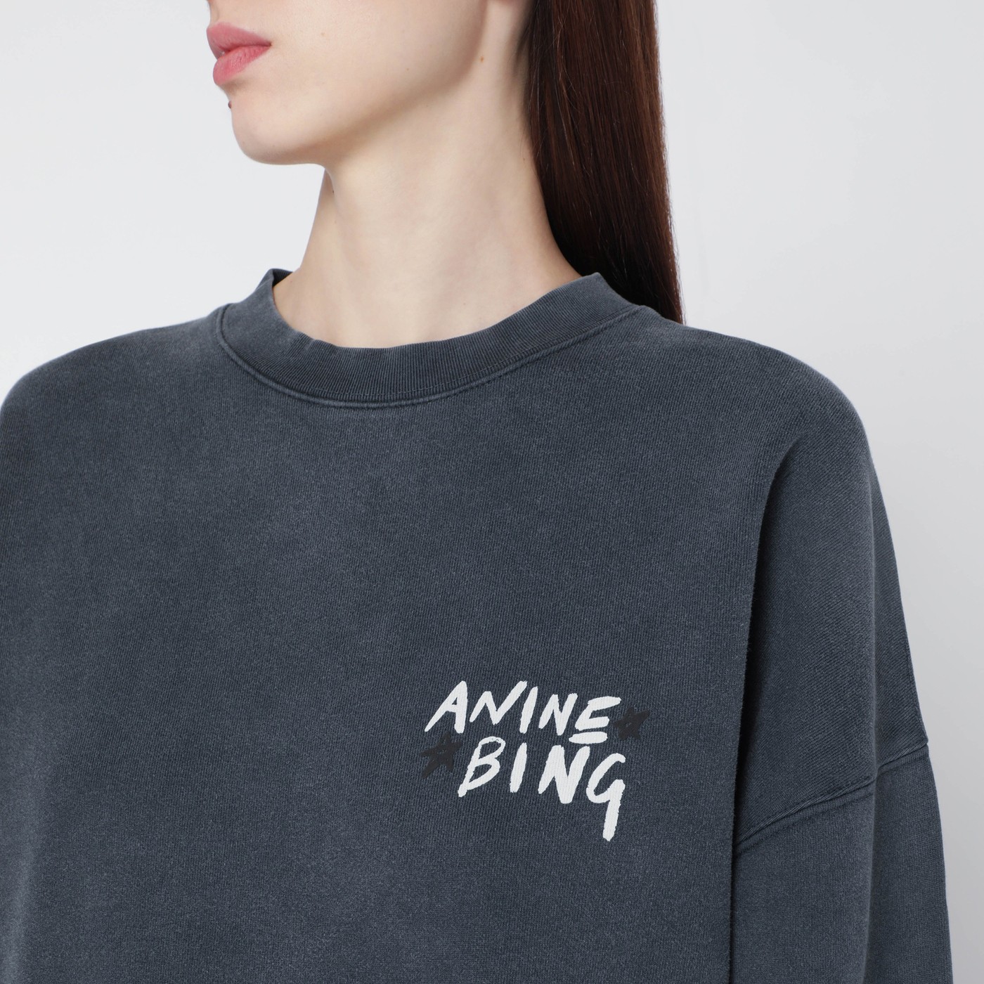 ANINE BING Black washed oversized sweatshirt with logo | TheDoubleF