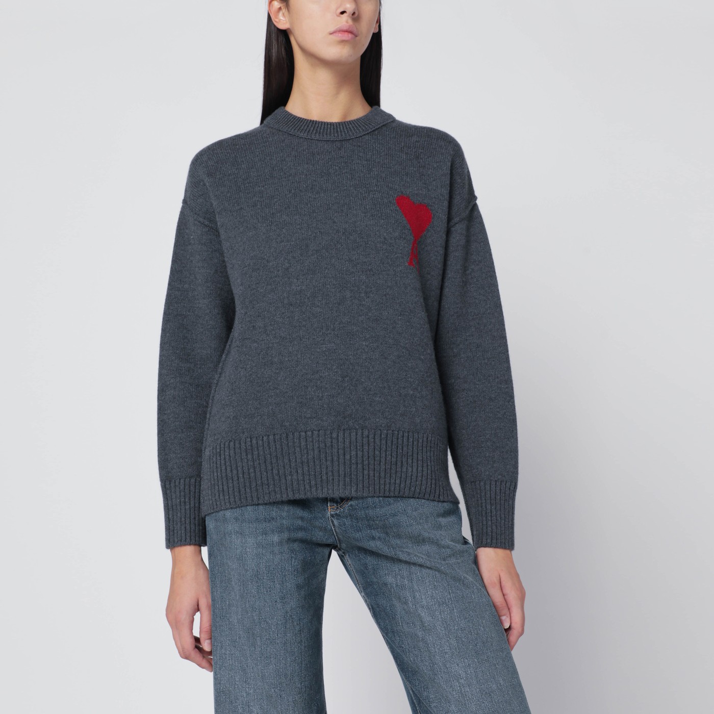 Ami Paris Pull Ami De Coeur gris en laine | TheDoubleF