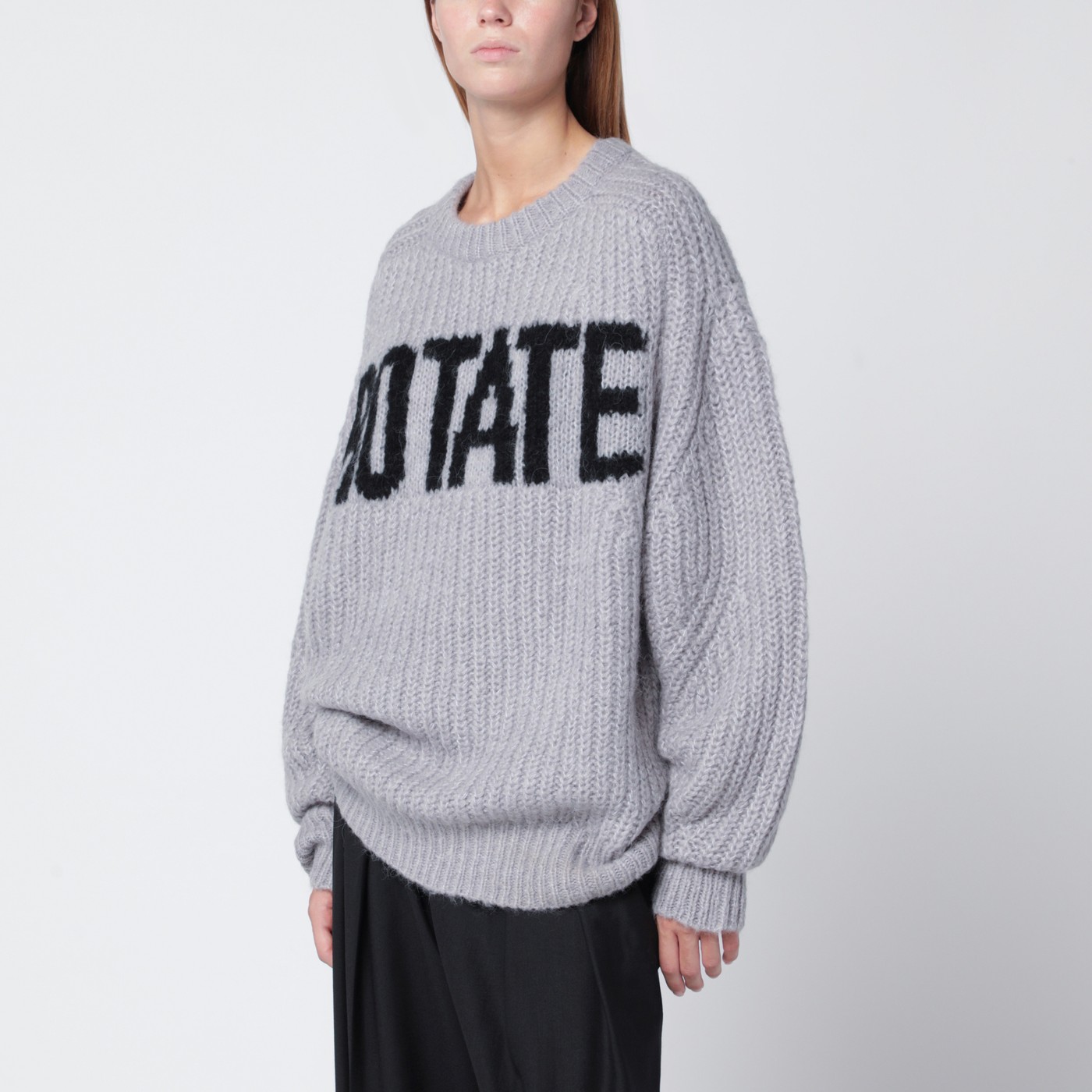 ROTATE Birger Christensen Light grey oversized sweater with logo ...