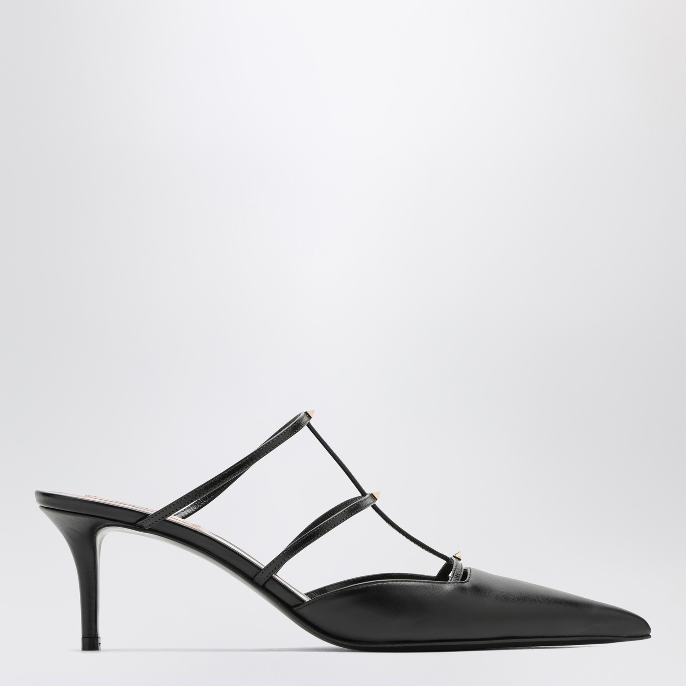 Valentino Garavani Mule à talon Rockstud Wispy noir en cuir | TheDoubleF