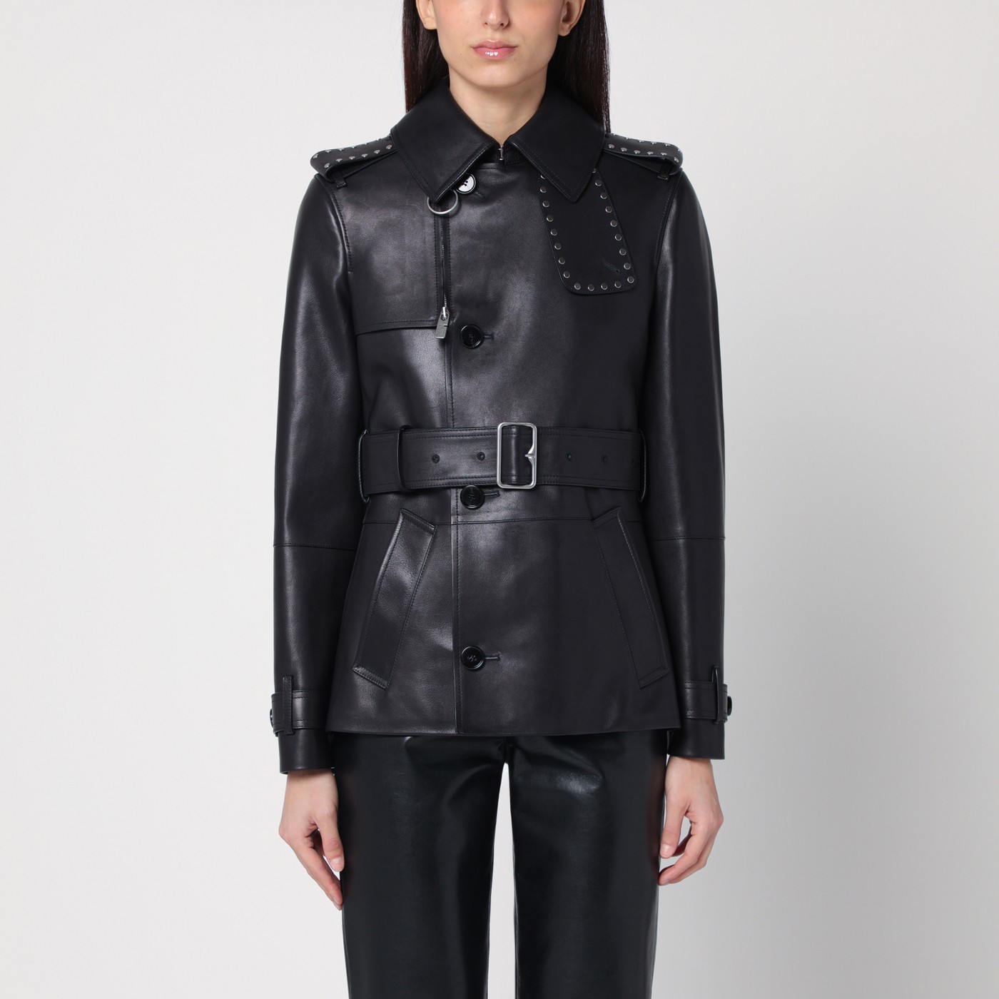 Burberry Short black leather jacket with studs | TheDoubleF