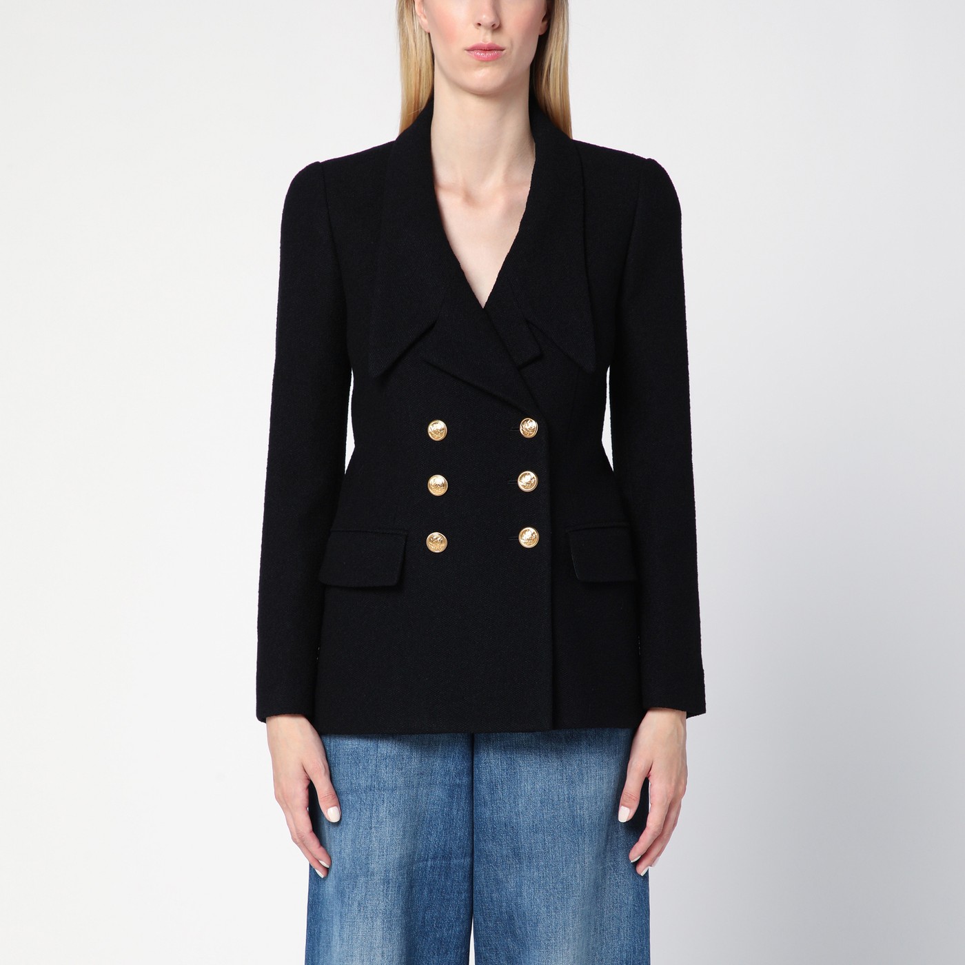 Chloé Black double-breasted jacket in wool | TheDoubleF