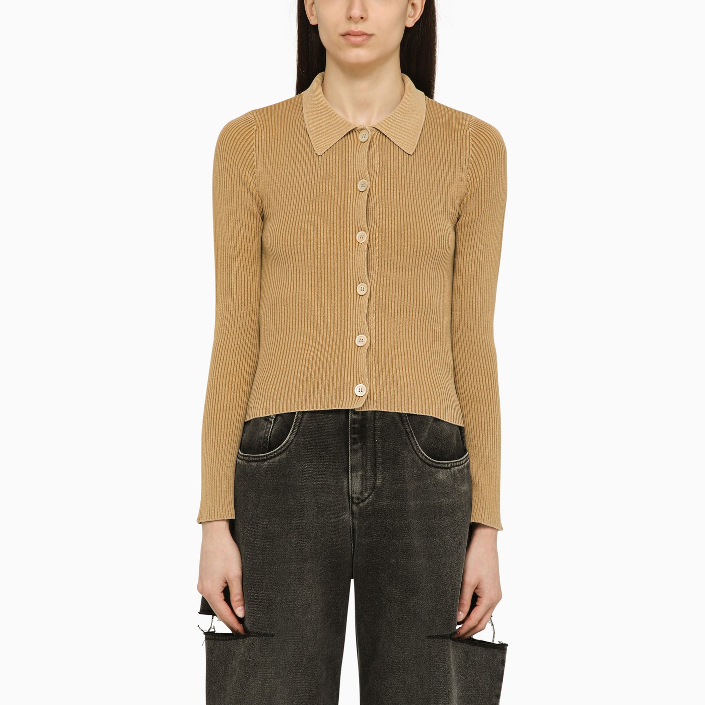 Our Legacy Sand-coloured ribbed cotton cardigan | TheDoubleF