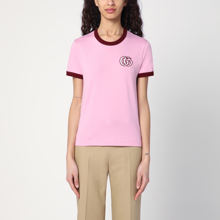 Pink T shirt with GG embroidery