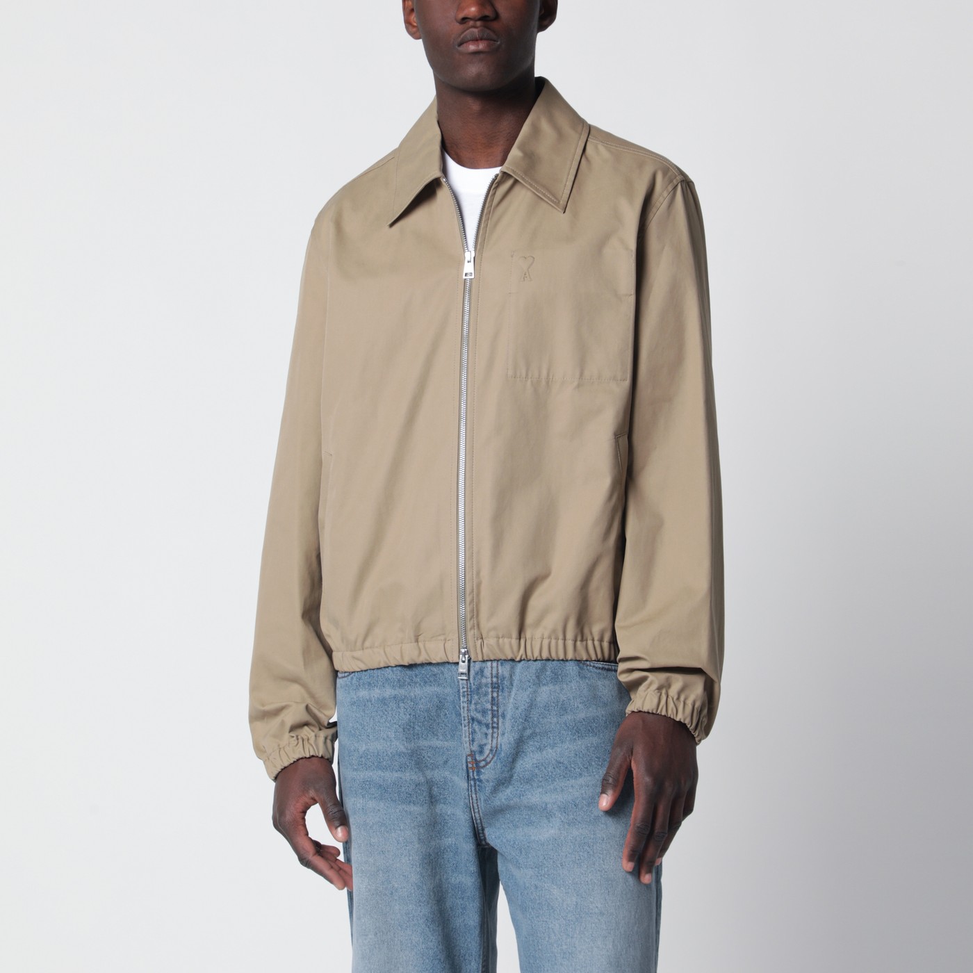Ami Paris Beige Ami De Coeur zip-up jacket | TheDoubleF