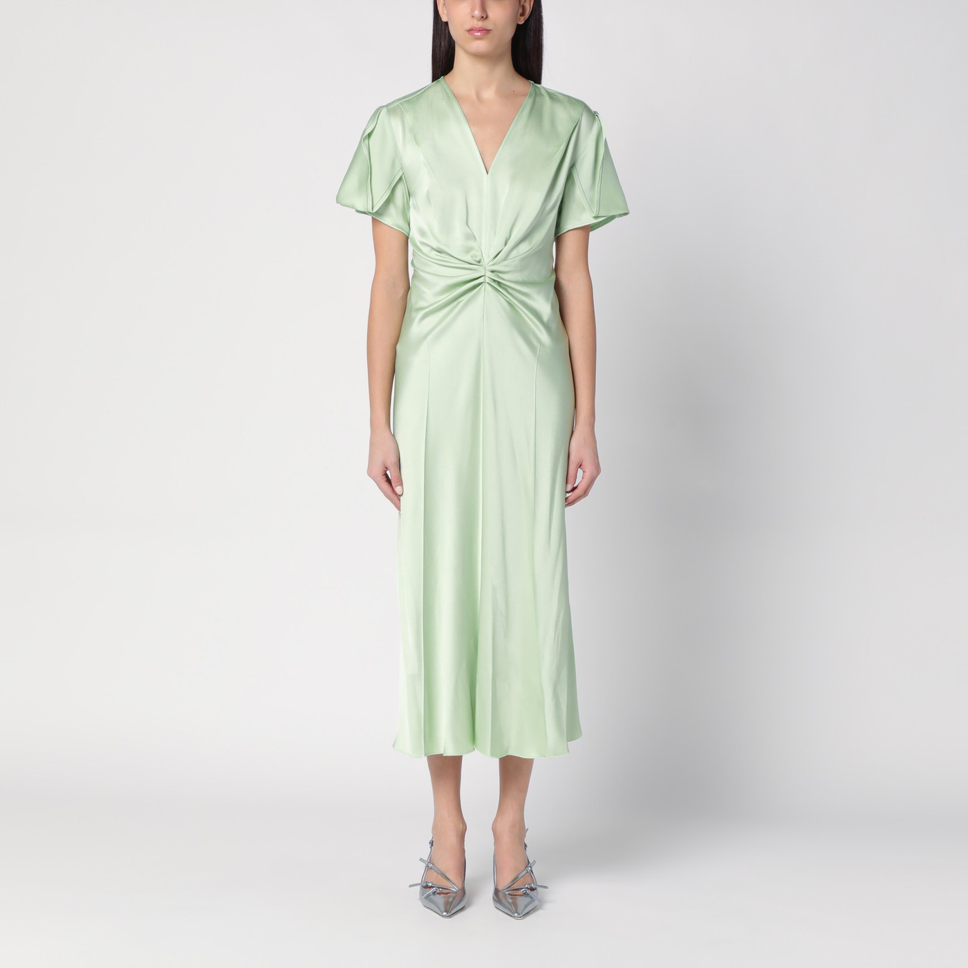 Victoria Beckham Jade green ruffled midi dress | TheDoubleF