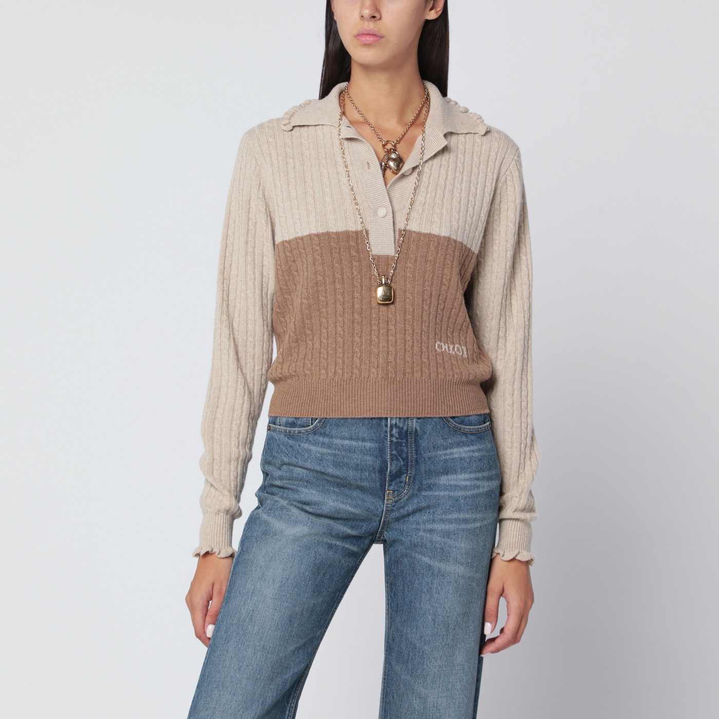 Chloé Pull torsadé bicolore en laine et cachemire | TheDoubleF