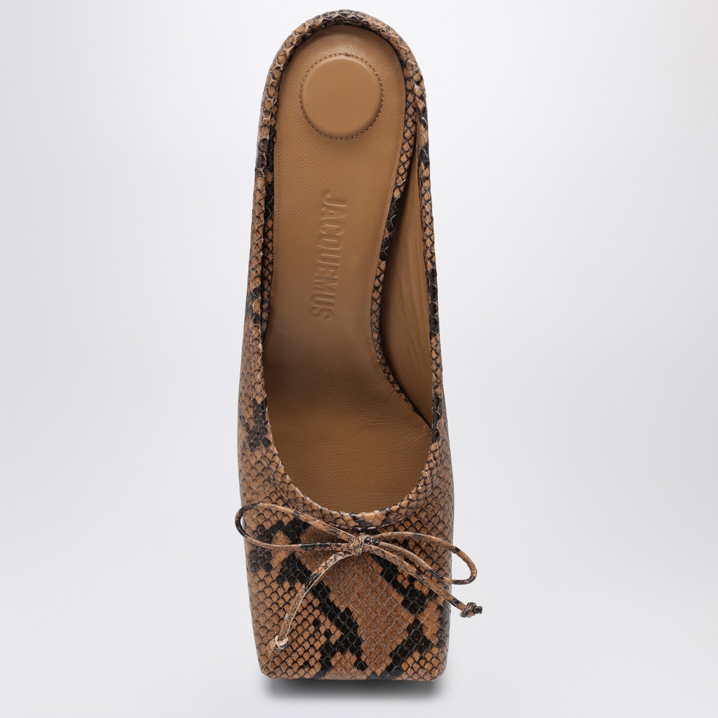 JACQUEMUS Le Ballet square mule in brown python effect | TheDoubleF