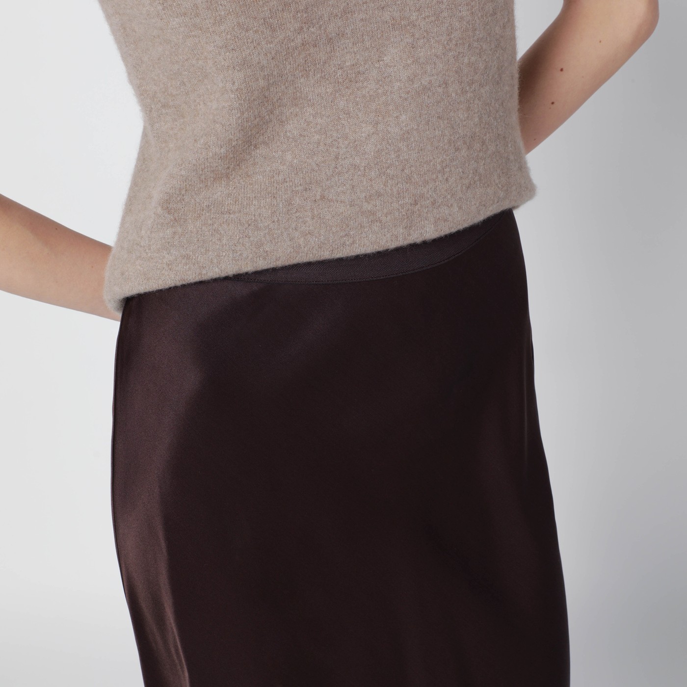 ANINE BING Brown silk Bar midi skirt | TheDoubleF