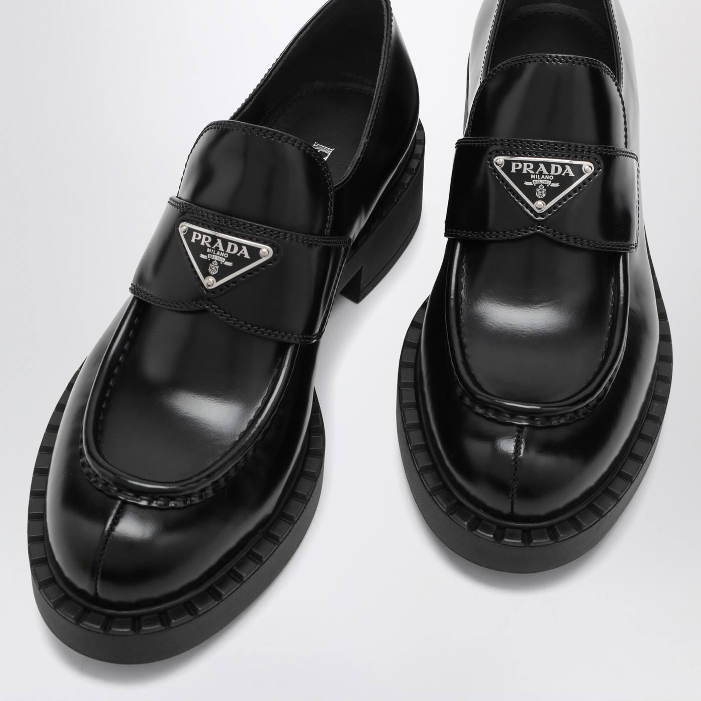 Prada Chocolate loafers in black brushed leather | TheDoubleF