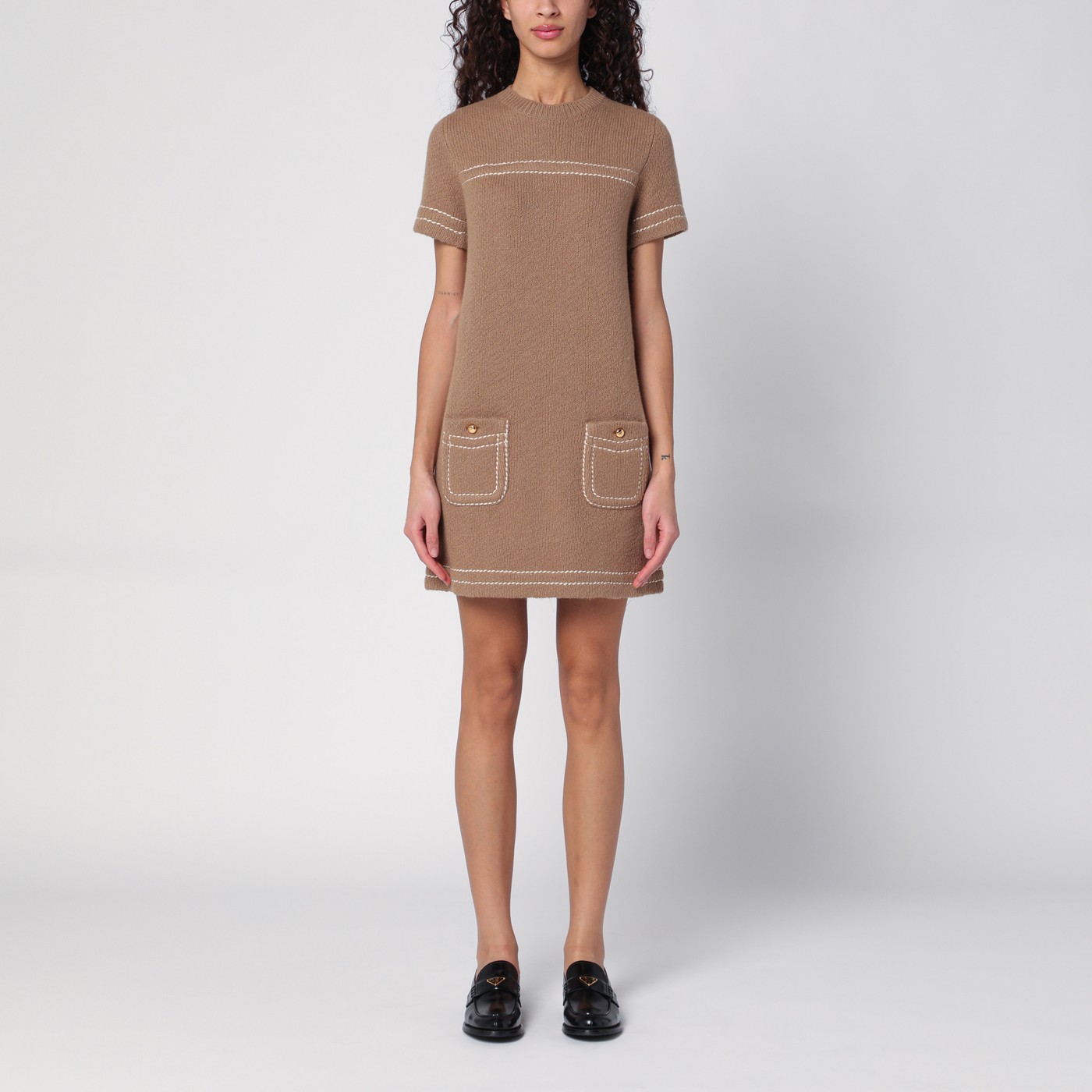 Prada Camel-coloured cashmere short dress | TheDoubleF