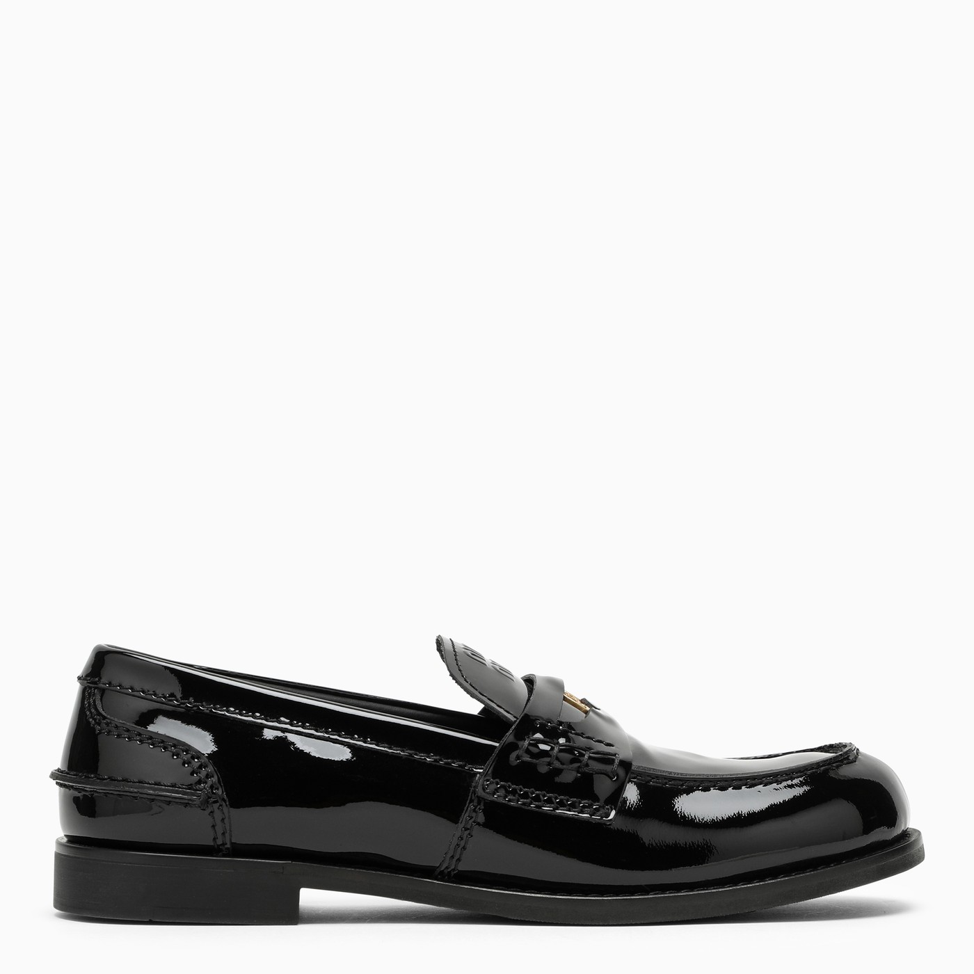 Miu Miu Mocassin Noir En Cuir Verni Thedoublef