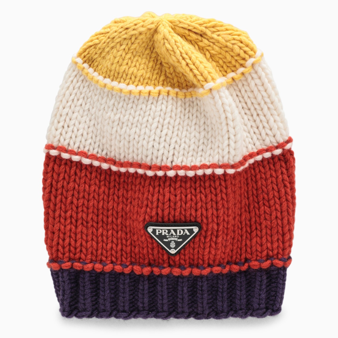 Prada Yellow/papaya striped wool and cashmere hat | TheDoubleF