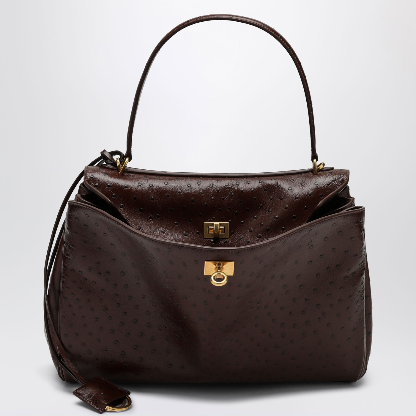 Balenciaga Ostrich-effect black calfskin medium Rodeo bag | TheDoubleF