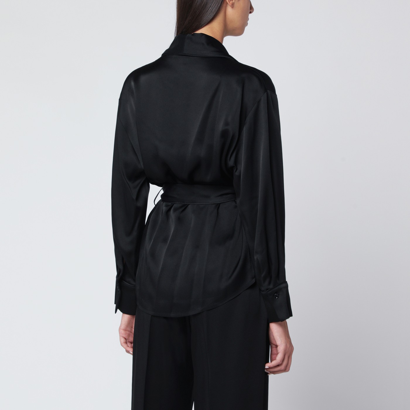 Victoria Beckham Black pyjama blouse in crêpe satin | TheDoubleF