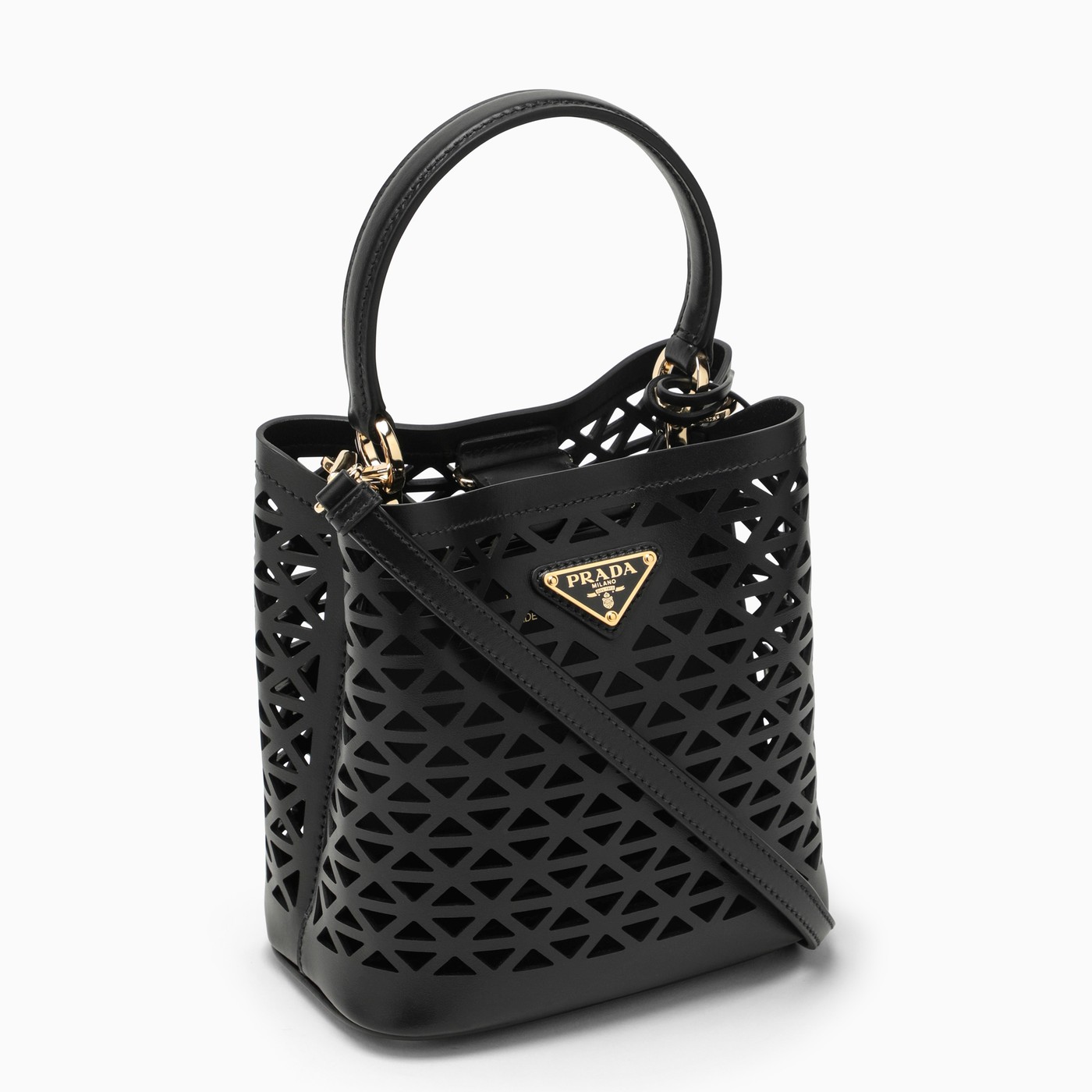 Prada Small black Saffiano perforated Panier bag | TheDoubleF