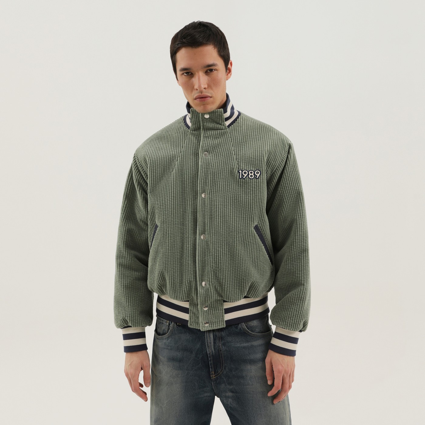1989 STUDIO Light green corduroy varsity jacket | TheDoubleF