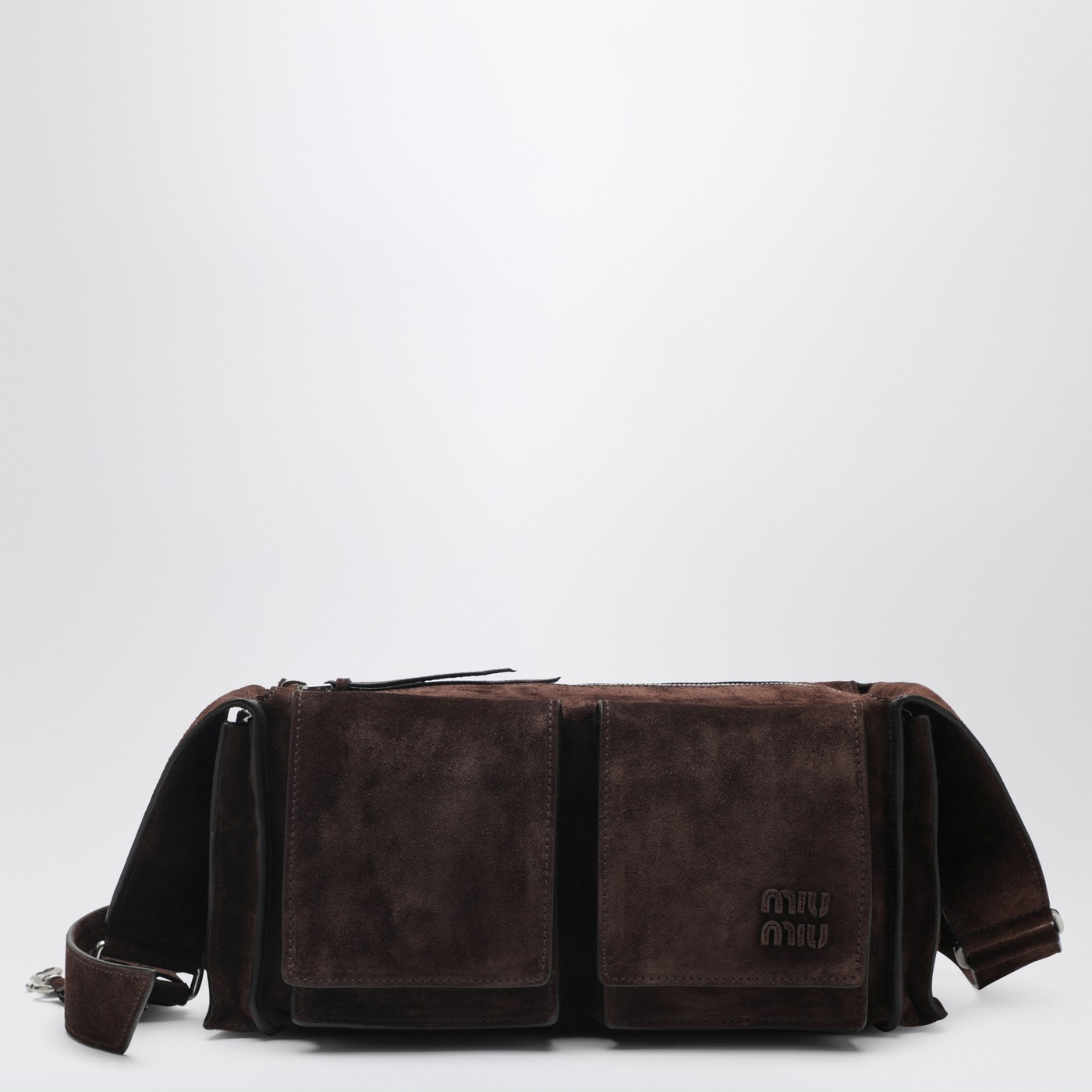 Miu Miu Utilitaire crossbody bag in dark brown suede | TheDoubleF