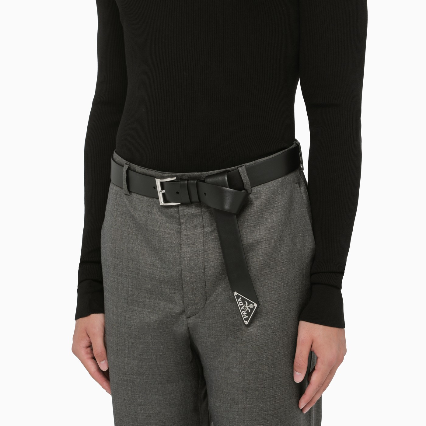 Prada Black leather belt with logo | TheDoubleF