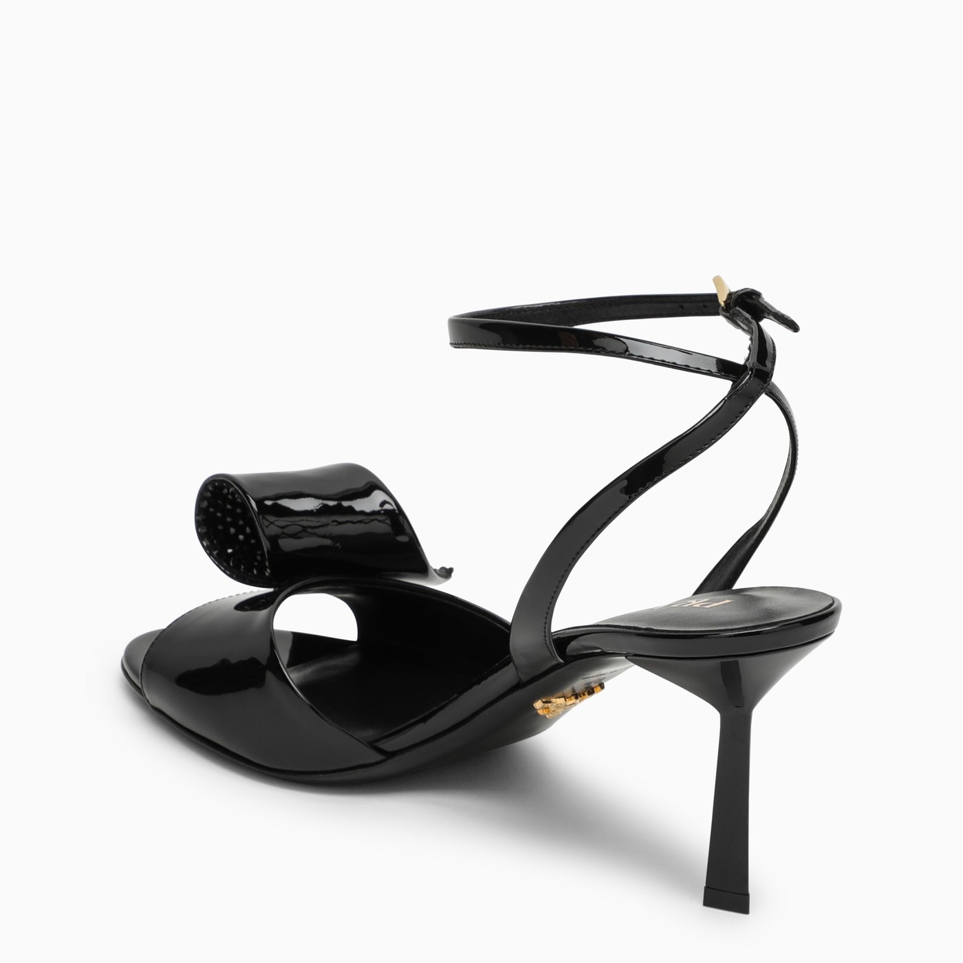 Prada High black patent leather sandal with appliqué | TheDoubleF