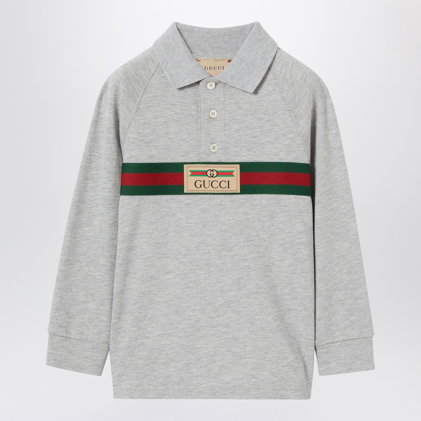 GUCCI Cotton grey polo shirt with Web ribbon | TheDoubleF