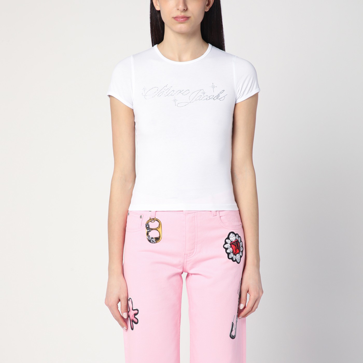 Marc Jacobs T-shirt blanc avec logo et micro cristaux | TheDoubleF