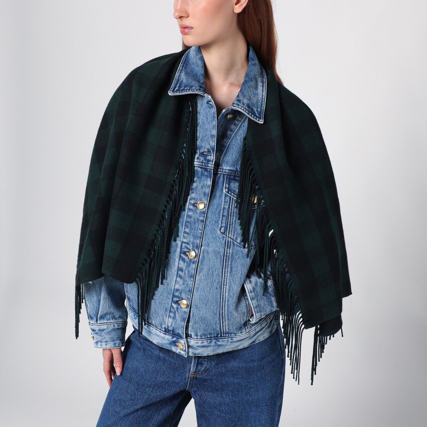 Destin British green check wool and cashmere shawl | TheDoubleF