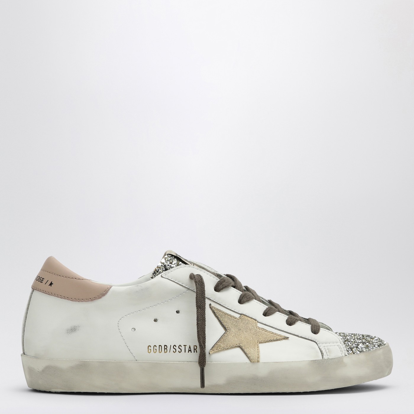 Golden Goose White/platinum Super Star trainer with glitter | TheDoubleF