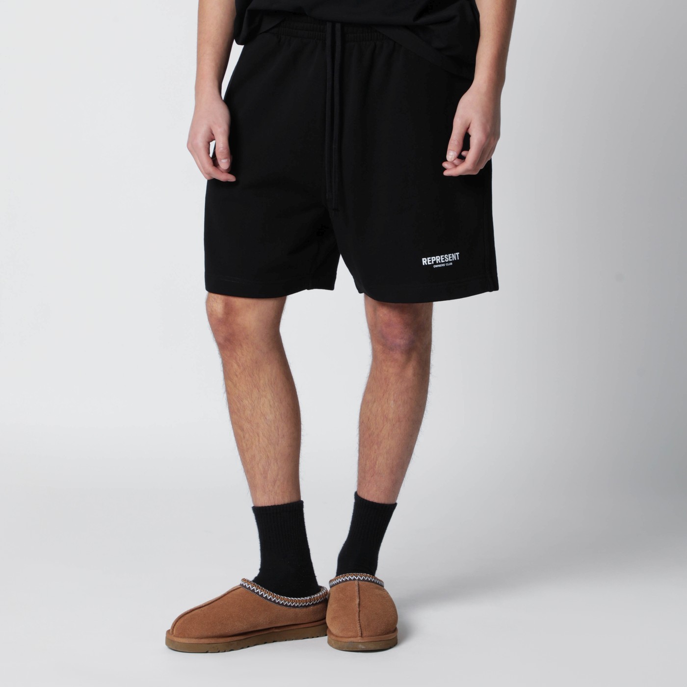 Represent Black cotton shorts with logo | TheDoubleF