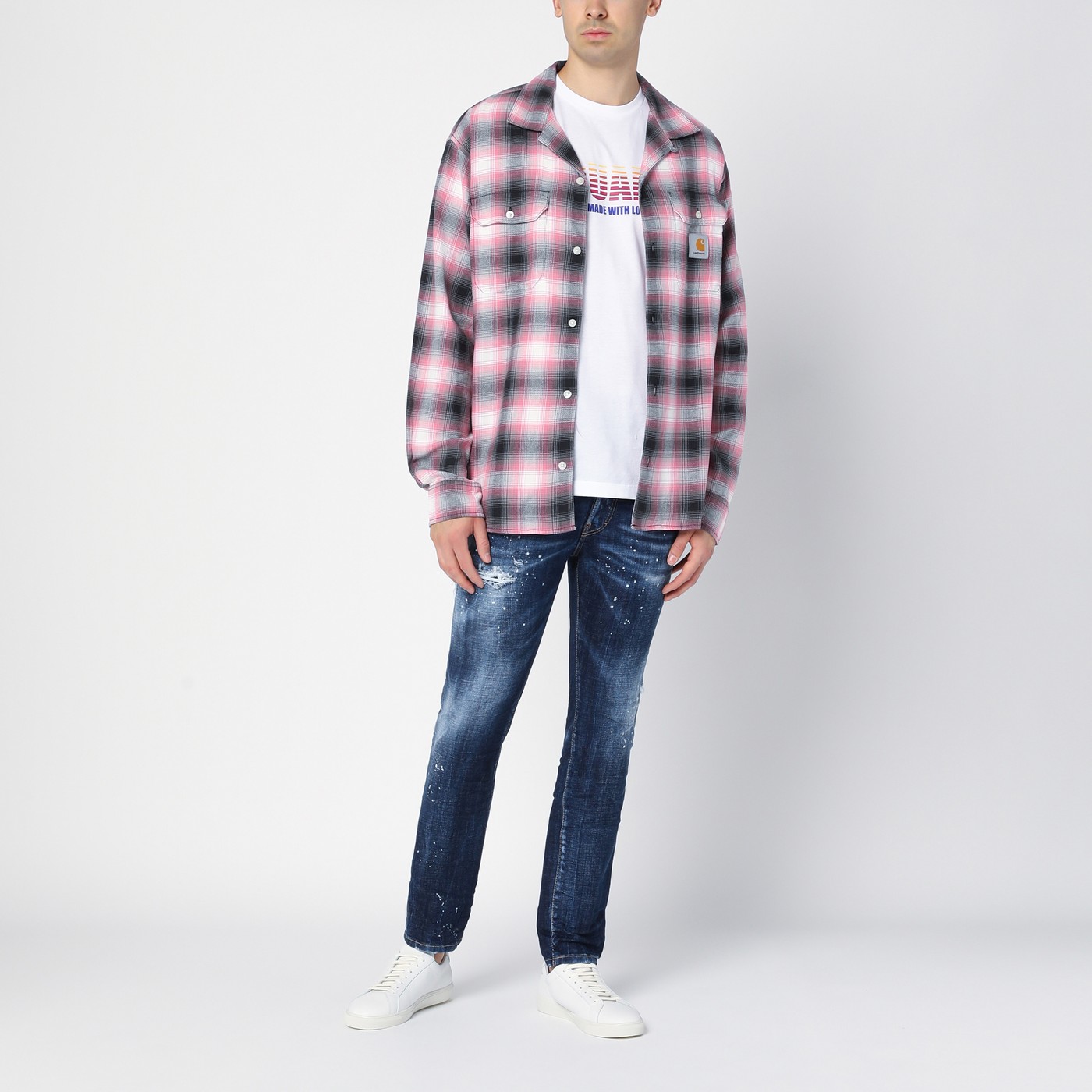 Dsquared2 Navy blue washed denim jeans with wear | TheDoubleF