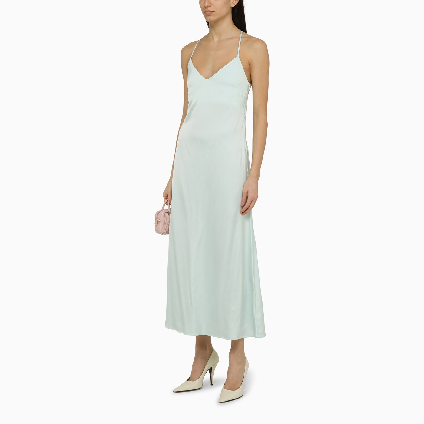 IVY OAK Noel light aqua satin dress | TheDoubleF