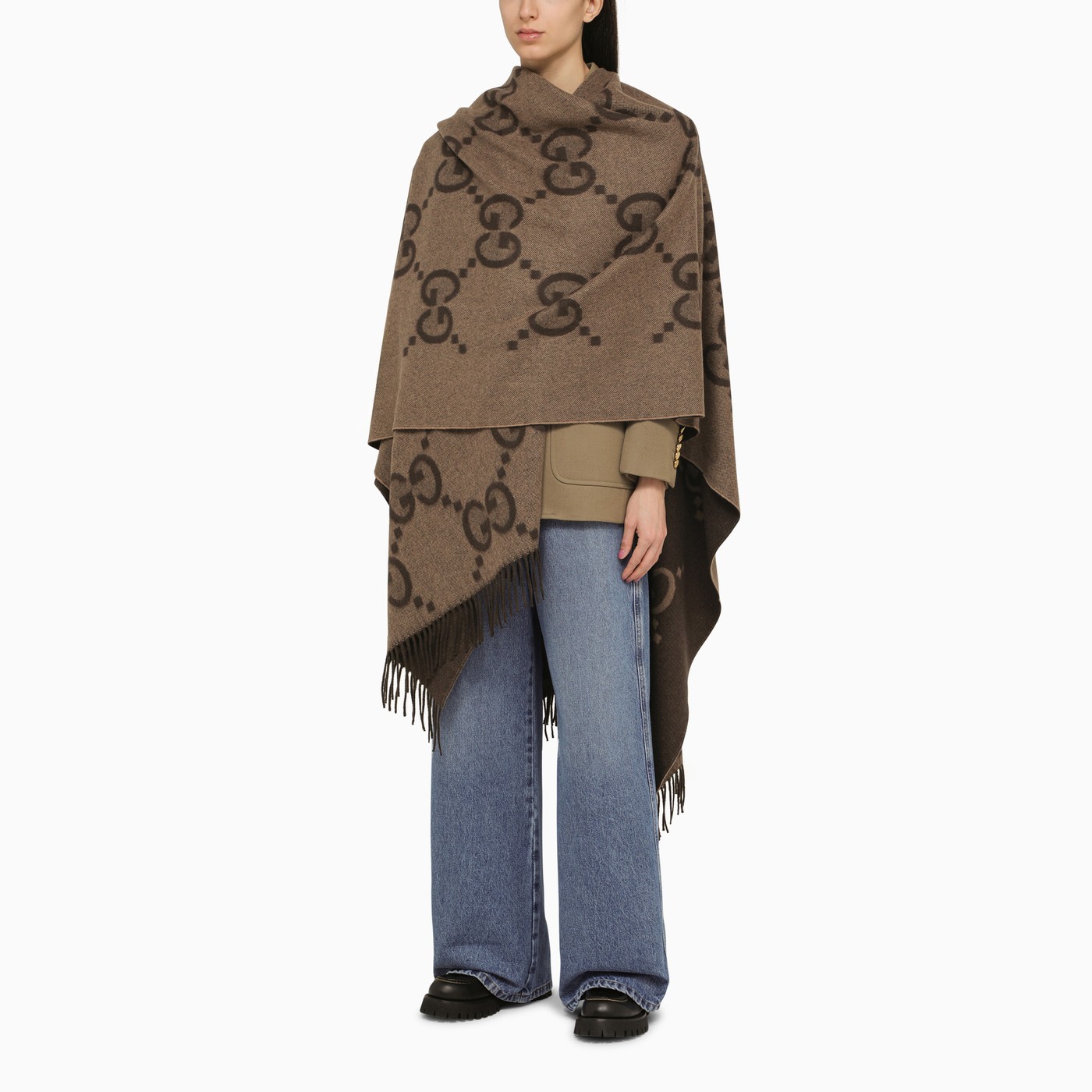 GUCCI Beige/brown reversible Jumbo cashmere cape | TheDoubleF