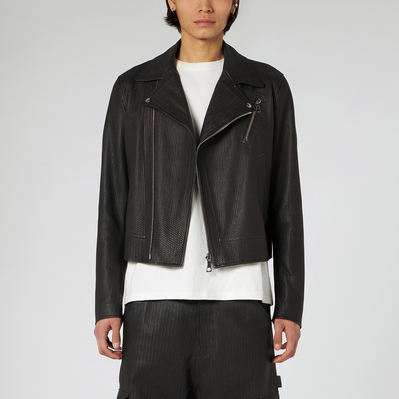 1989 STUDIO Giacca biker in pelle intrecciata | TheDoubleF