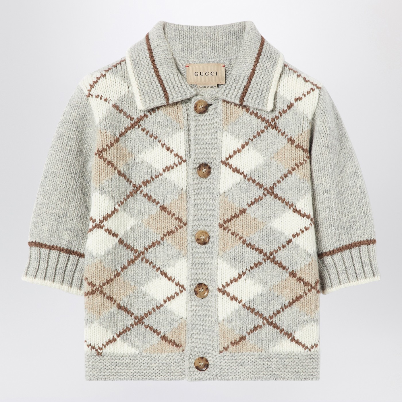 GUCCI Cardigan with grey/beige argyle inlay | TheDoubleF