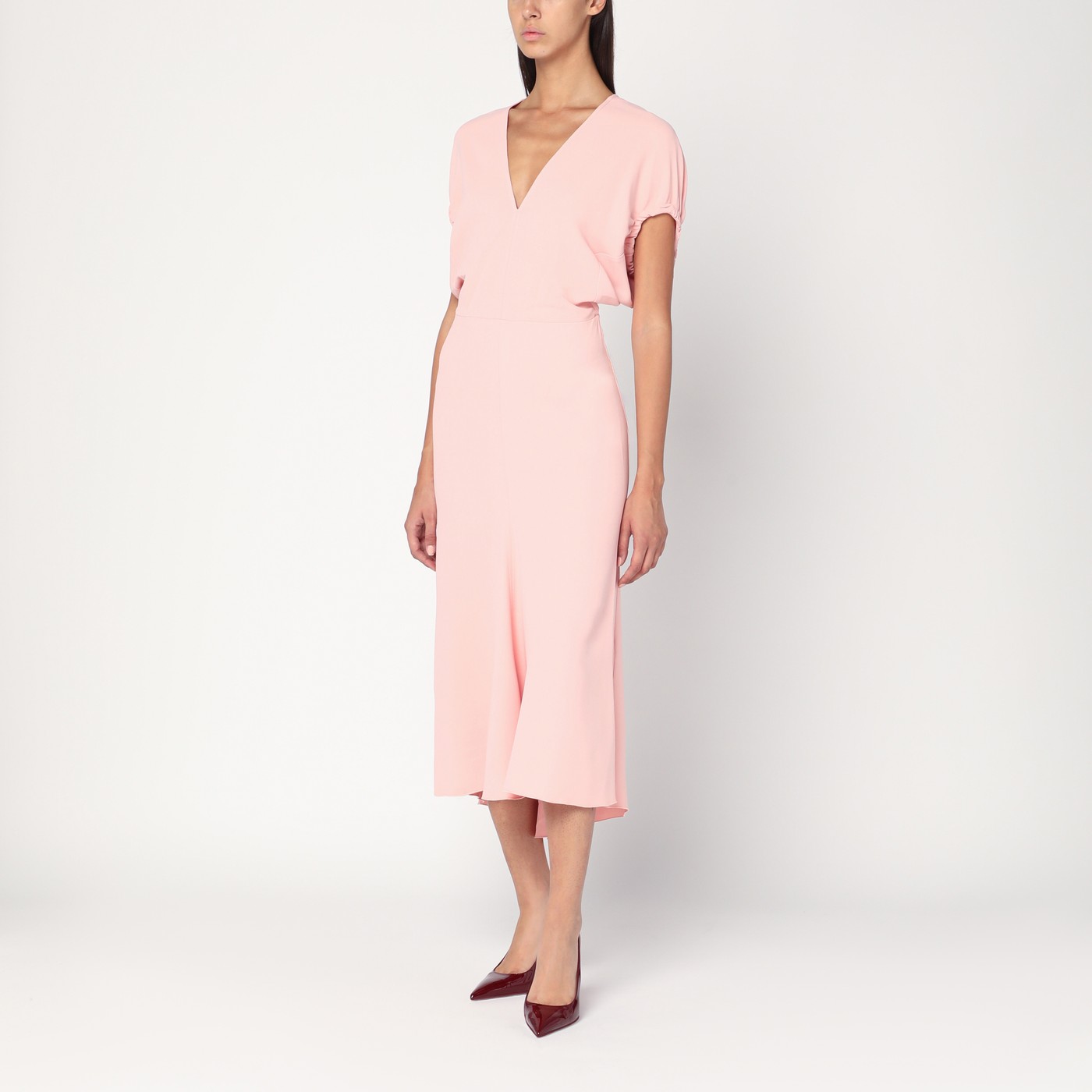 Victoria Beckham Pink satin midi dress | TheDoubleF