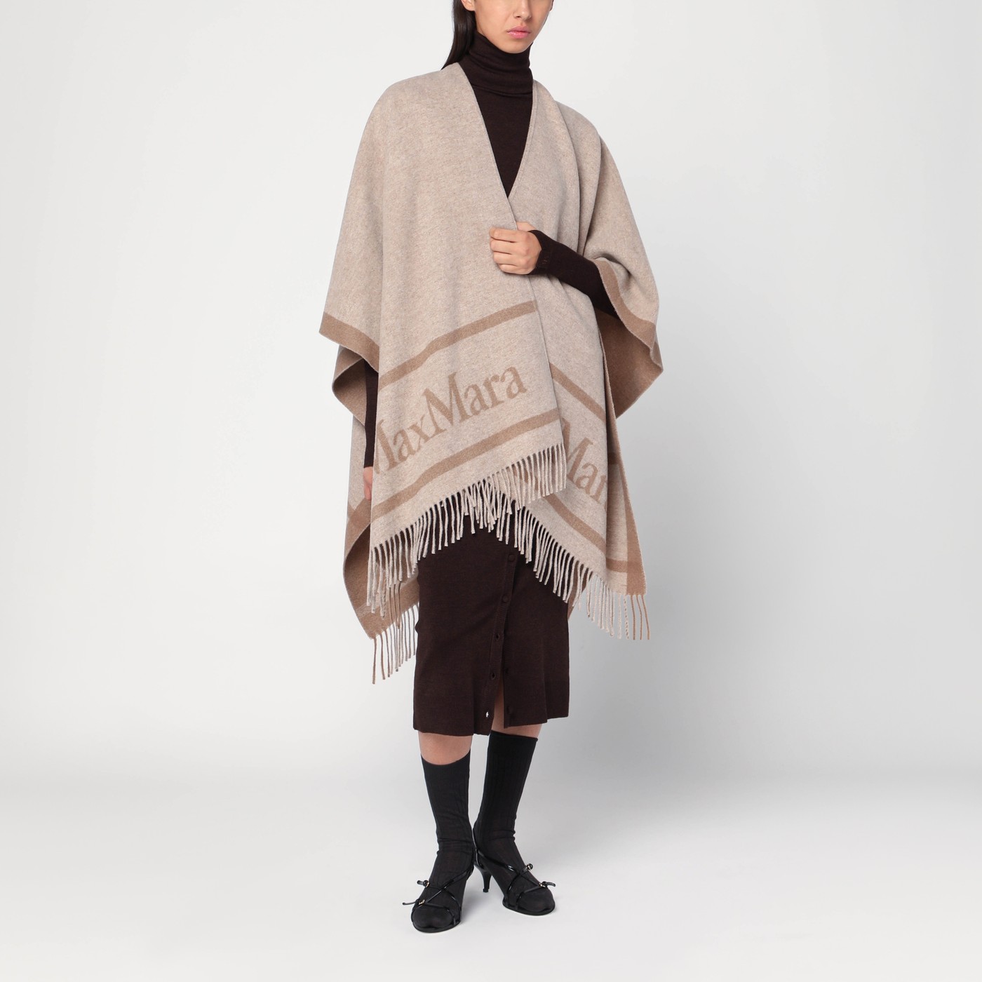 Max Mara Studio Sandy color jacquard wool poncho | TheDoubleF