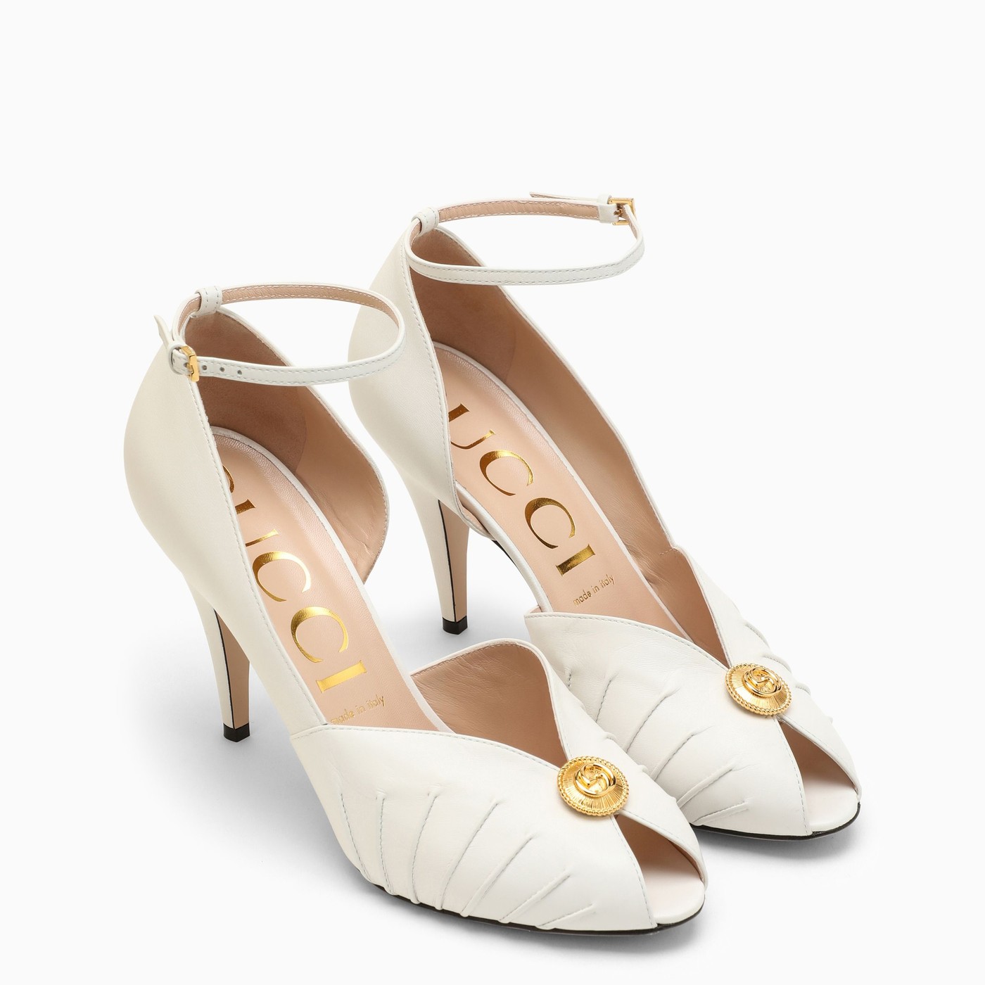 GUCCI Sandale à carreaux blanc avec croisement GG | TheDoubleF