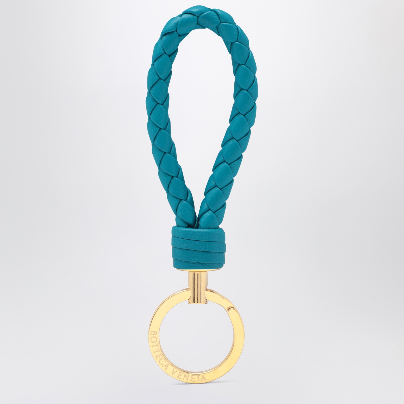 Bottega Veneta Peacock blue keyring in woven leather | TheDoubleF