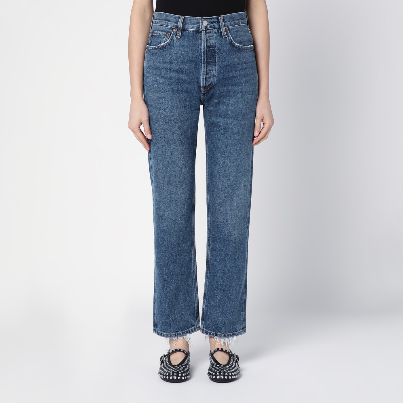 AGOLDE Pinch Waist 90'S Blue ribbed denim jeans | TheDoubleF