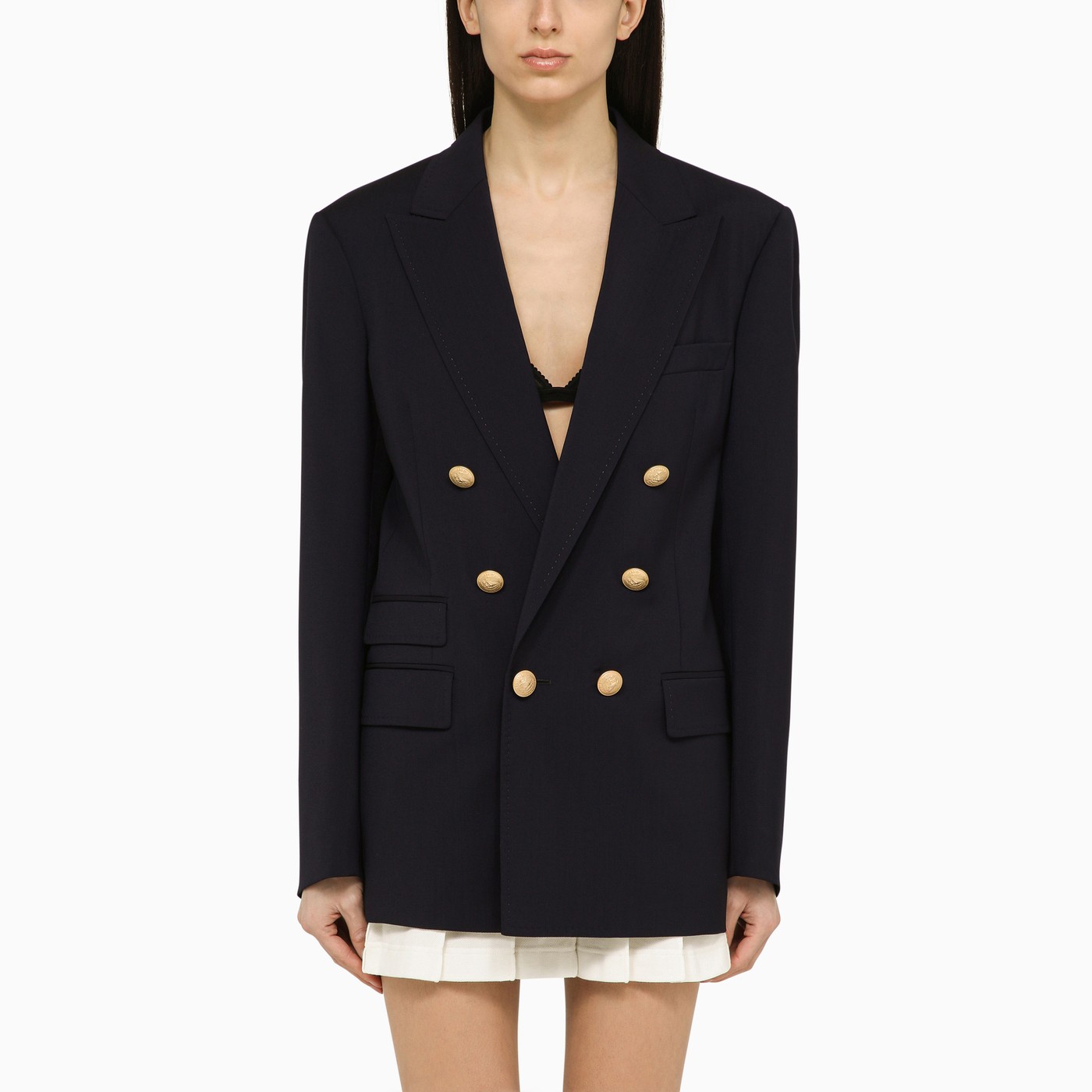 Dsquared2 Navy blue double-breasted jacket in wool | TheDoubleF