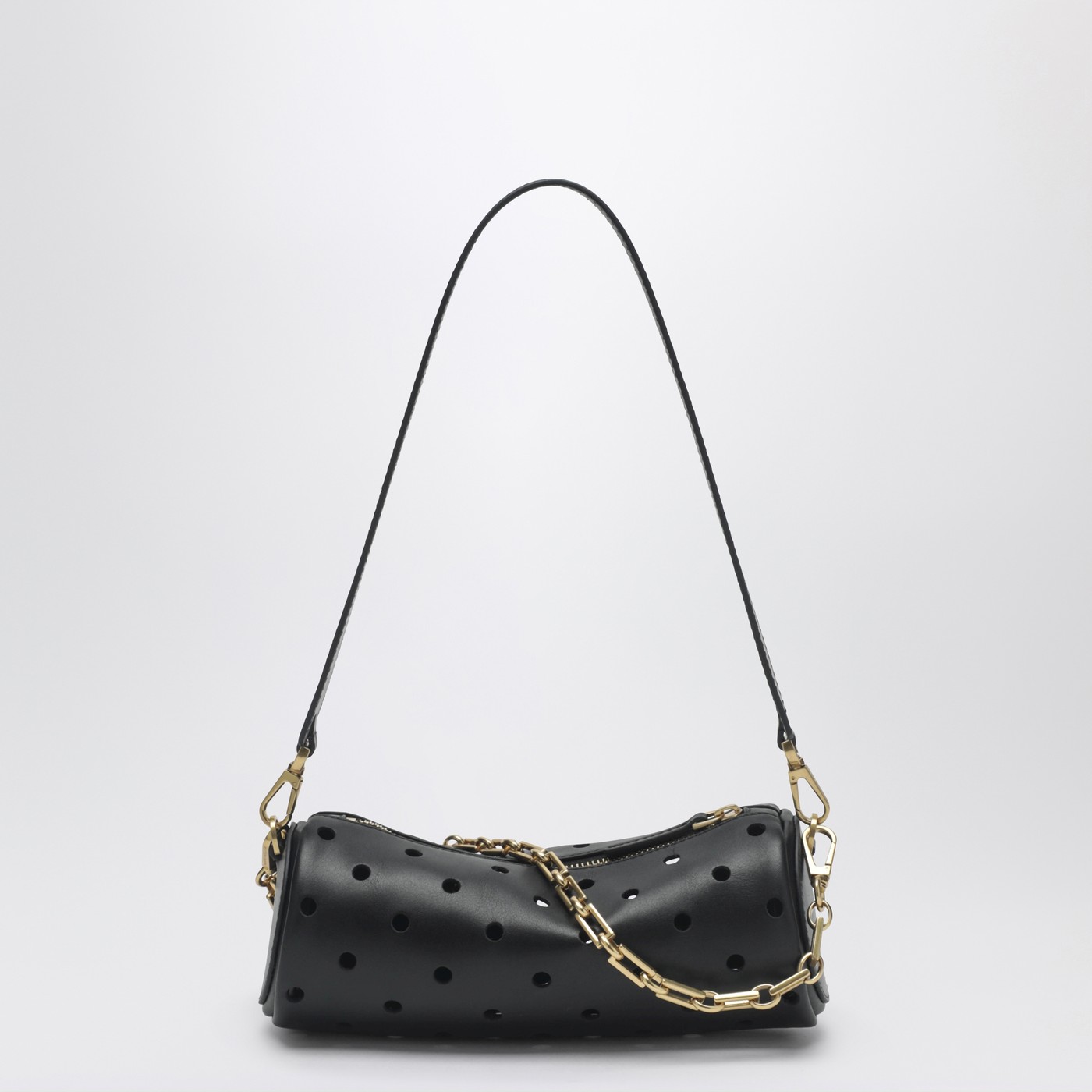 Manu Atelier Mini sac Cylinder en cuir noir perforé | TheDoubleF