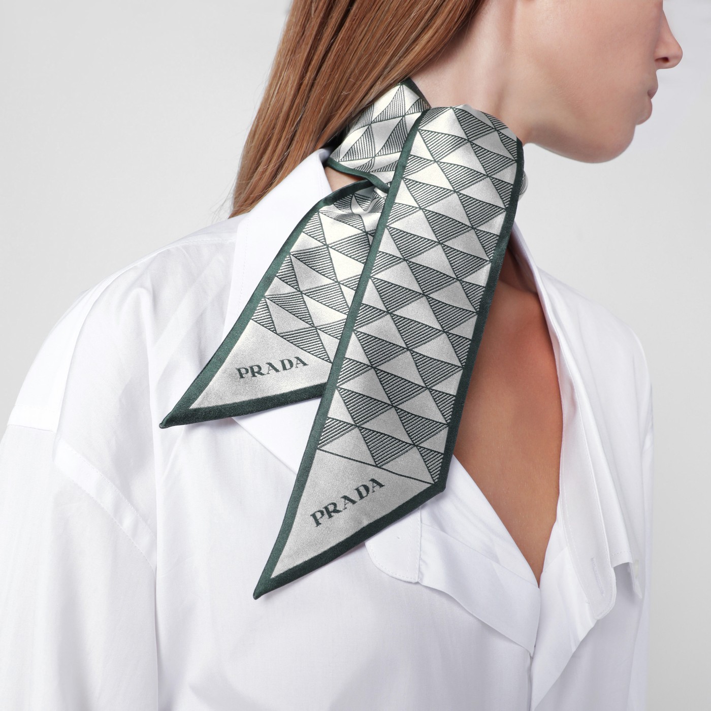 Prada Emerald printed silk ribbon 85x6 | TheDoubleF