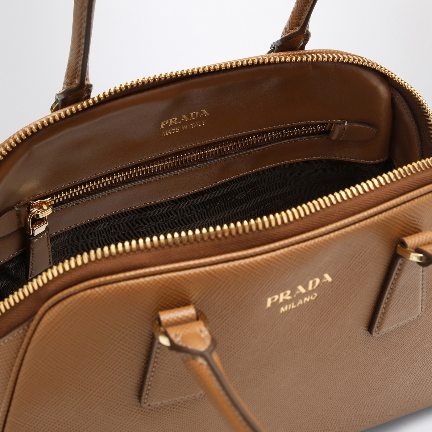 Prada Medium caramel-coloured bag in Saffiano | TheDoubleF