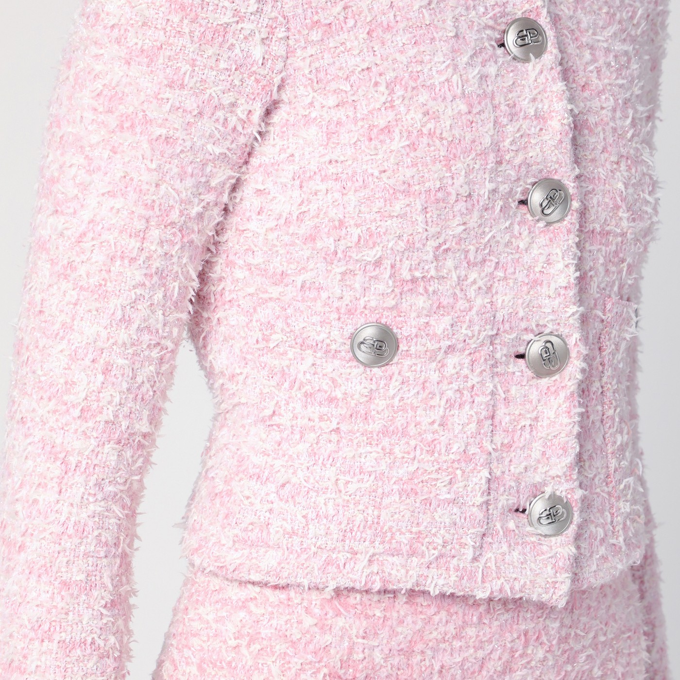Balenciaga Pink cotton blend tweed cropped cardigan | TheDoubleF