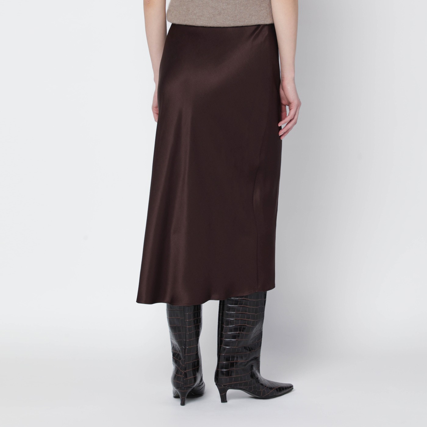 ANINE BING Brown silk Bar midi skirt | TheDoubleF