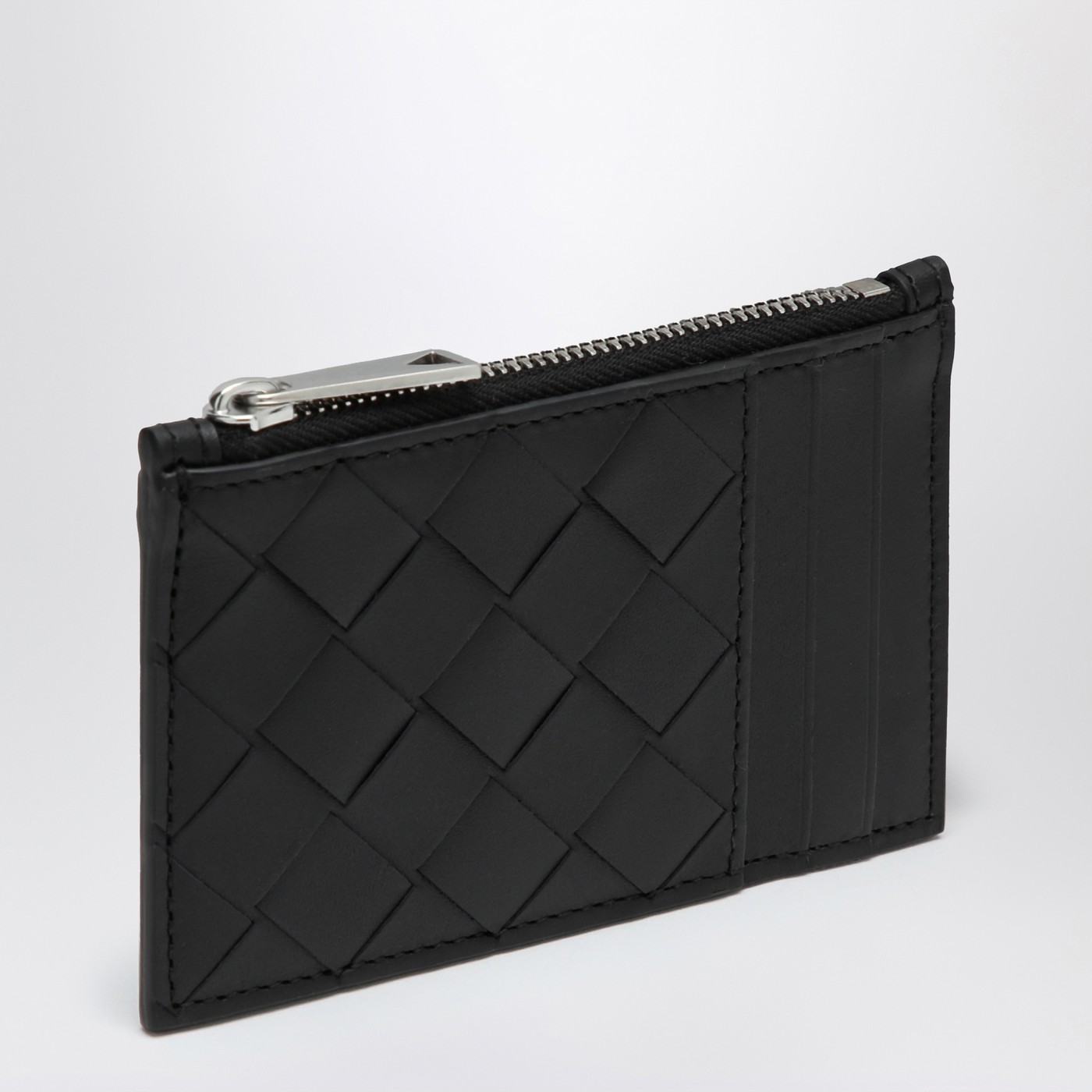 Bottega Veneta Black leather card case with intrecciato pattern ...