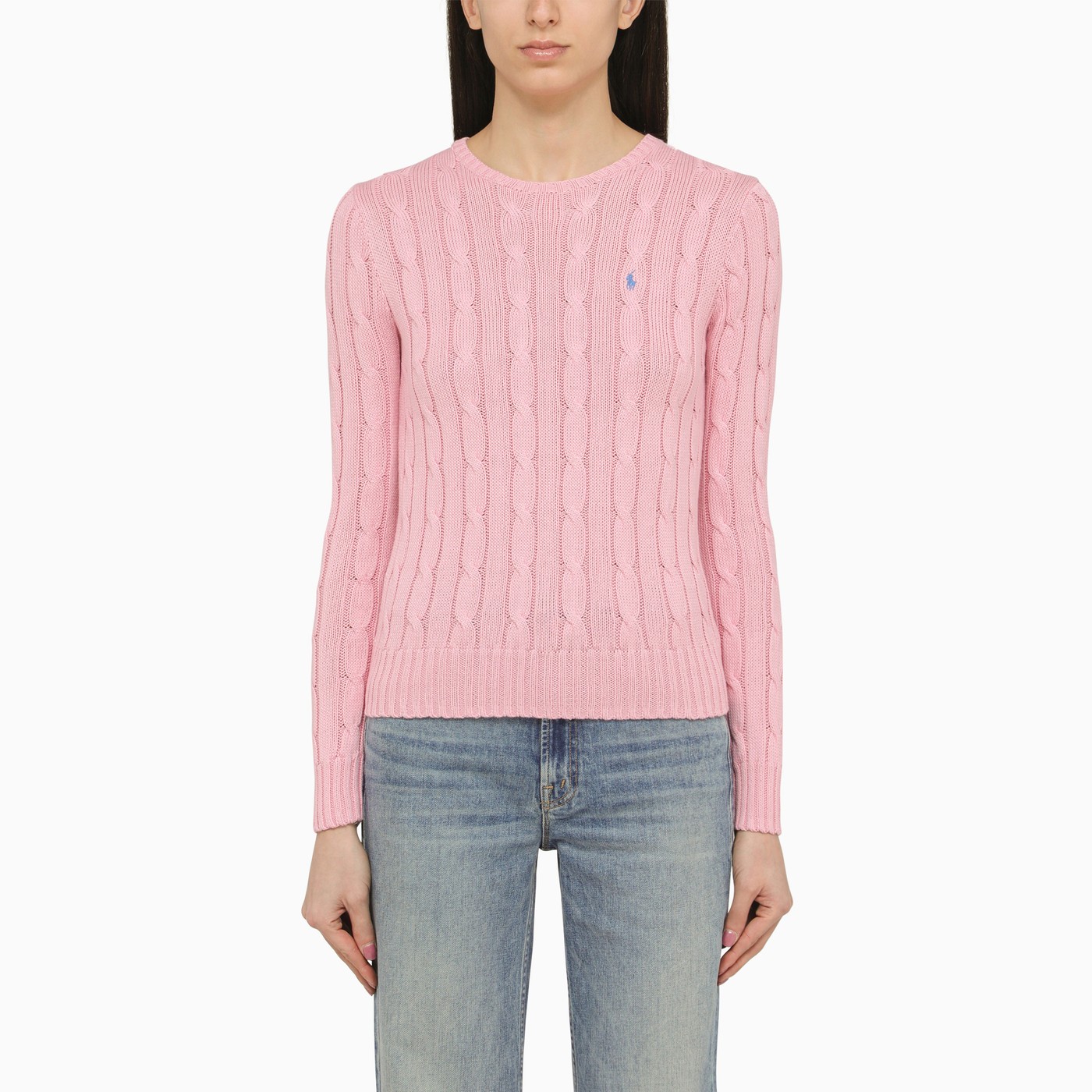 Polo Ralph Lauren Pink cotton cable knit sweater with logo | TheDoubleF