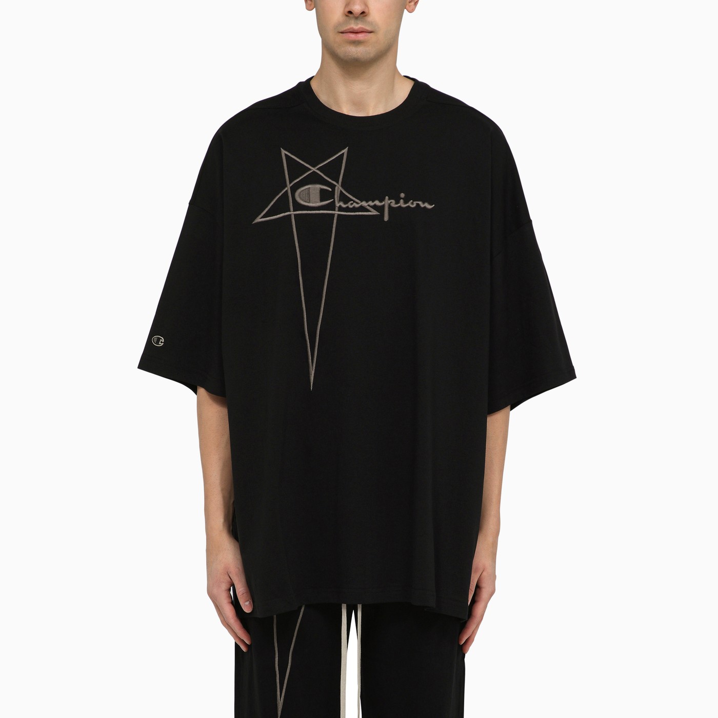 Rick Owens Oversized black cotton Tommy T T-shirt with logo | TheDoubleF